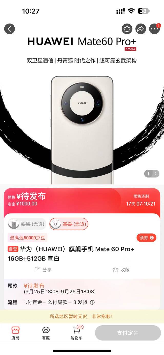 “超大杯”上架即售罄！华为Mate60 Pro+今日官宣_南方网